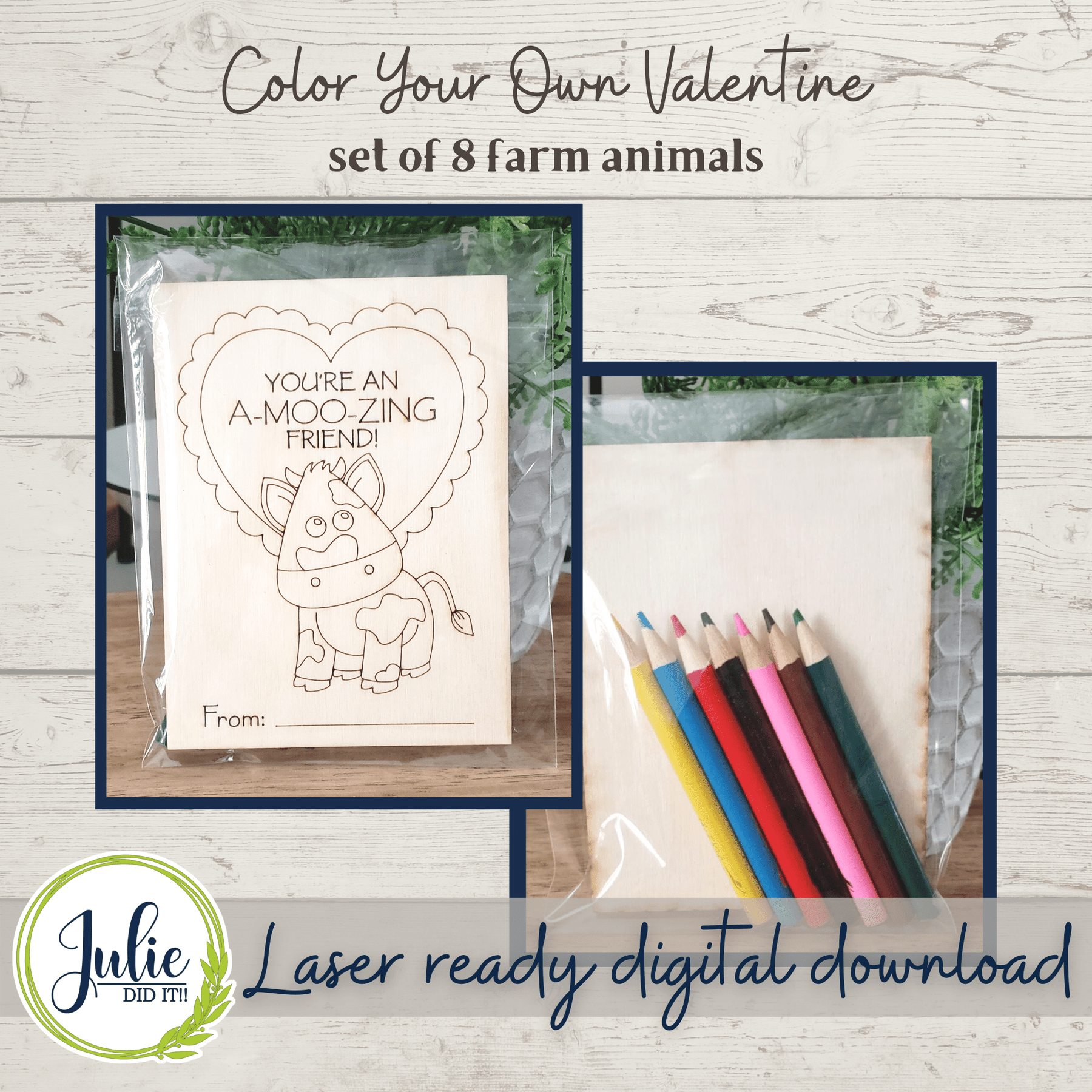 Color Your Own Valentine - Farm Animals – Julie Did It Studios
