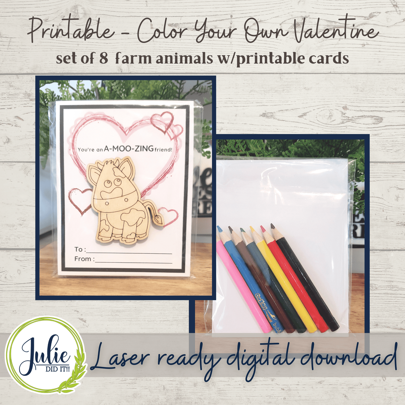 Color Your Own Valentine with Printable Cards - Farm Animals – Julie ...